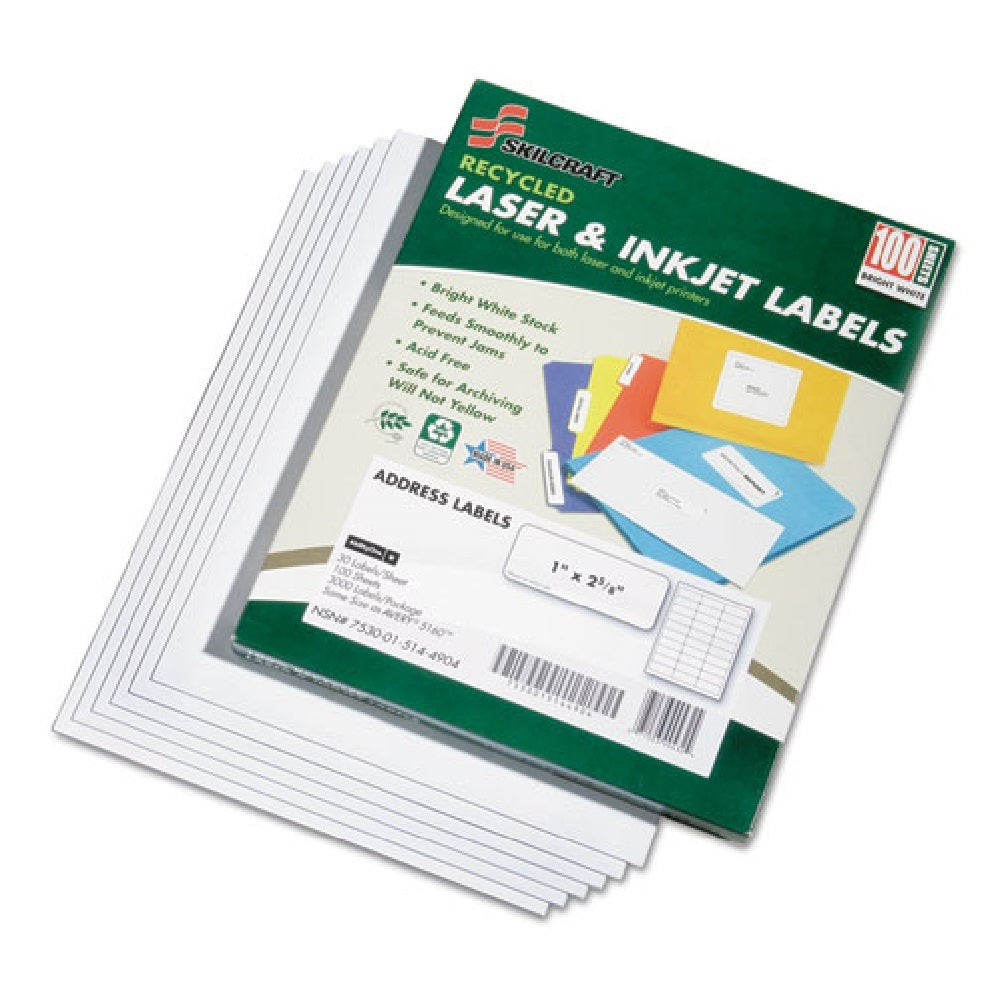 SKILCRAFT Recycled Address Labels 1 x 2-5/8 Case • 7530-01-514-4904